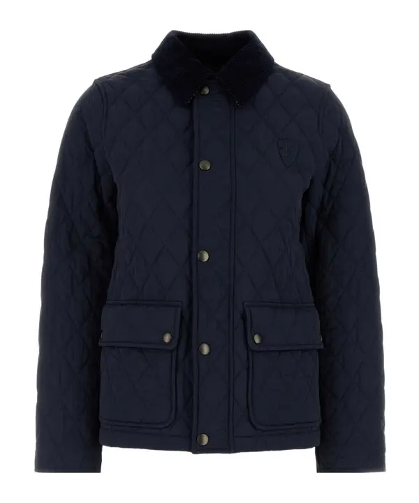 Burberry Quilted Jacket With Plaid Lining And Shield Emblem - Navy
