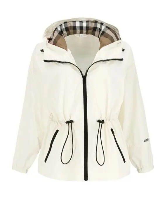 Burberry Lightweight Zip-up Jacket With Drawstring Details - Off White