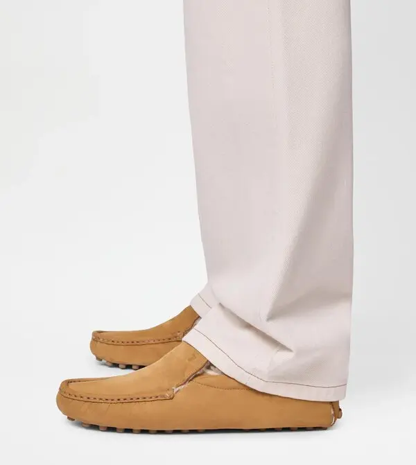 TOD'S Shearling Lined Suede Driving Slippers