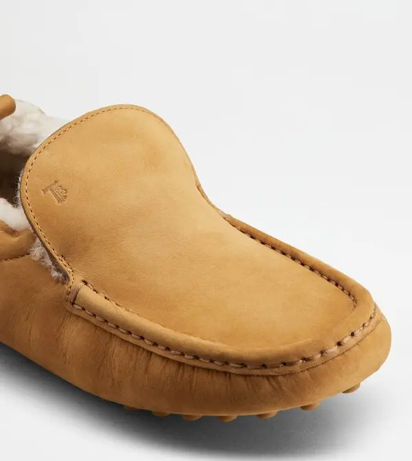 TOD'S Shearling Lined Suede Driving Slippers