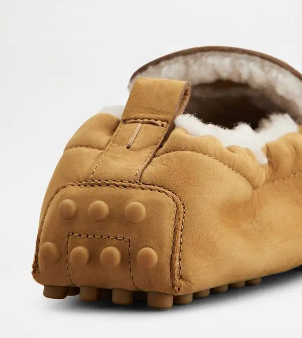 TOD'S Shearling Lined Suede Driving Slippers