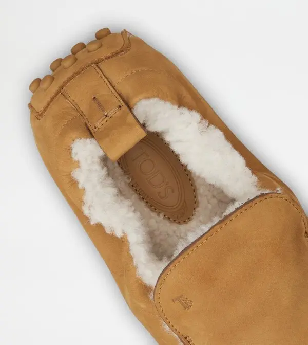 TOD'S Shearling Lined Suede Driving Slippers