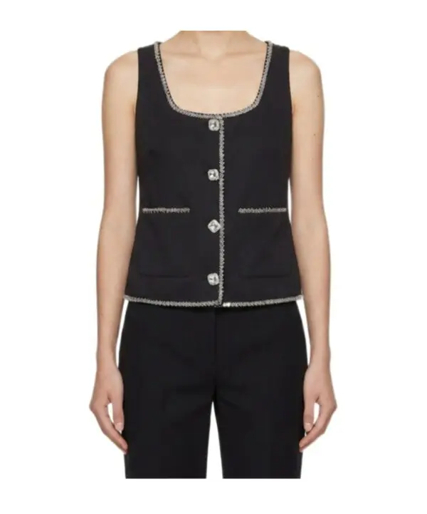 Marissa Chiara Sleeveless Vest With Embellished Trim - Black