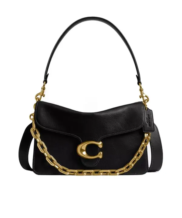 COACH Logo Detailed Fold-over Shoulder Bag - Black