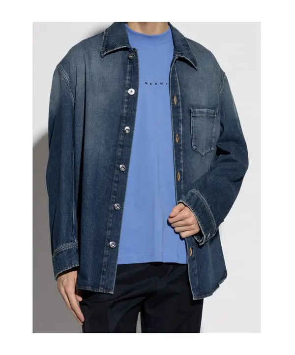 LANVIN Logo Patch Denim Shirt