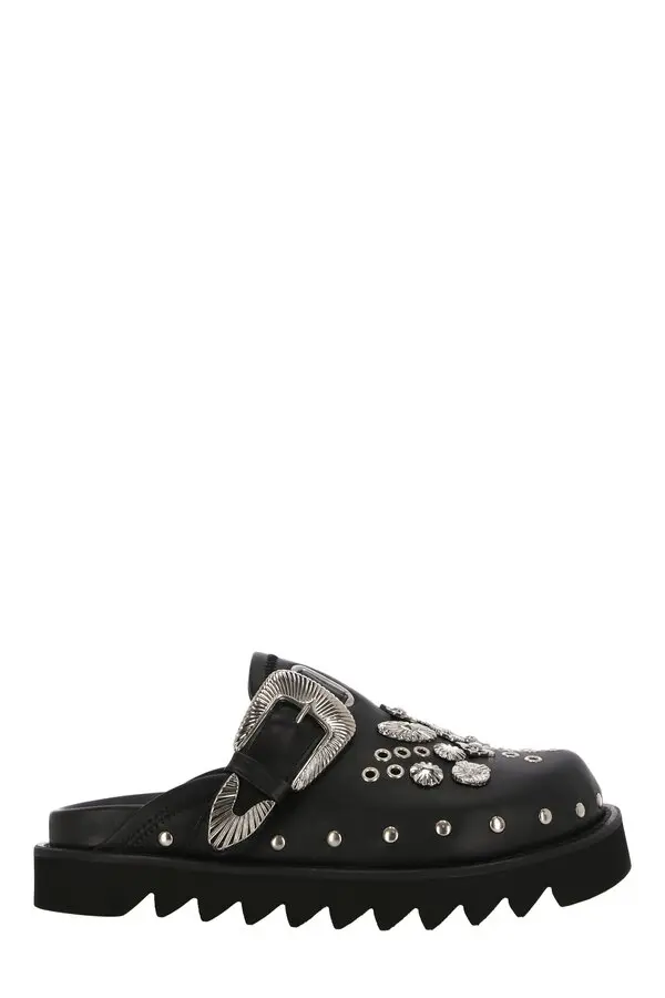 Toga Studded Leather Mules - Black