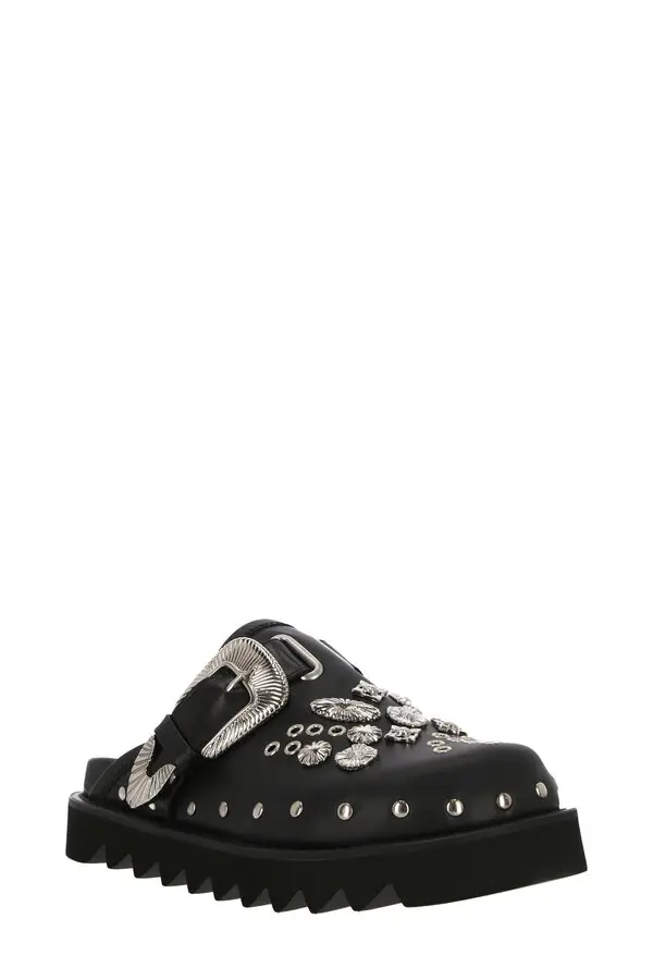 Toga Studded Leather Mules - Black