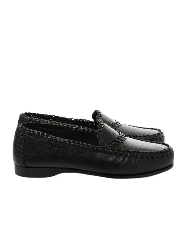 Hereu Round Toe Slip-on Loafers - Black