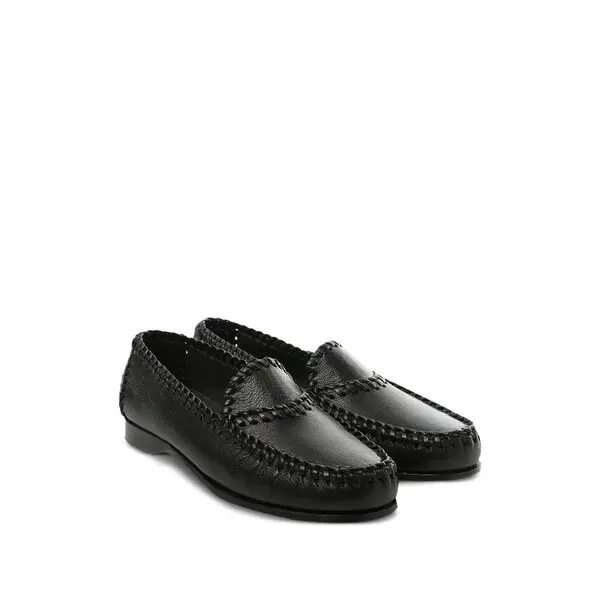 Hereu Round Toe Slip-on Loafers - Black