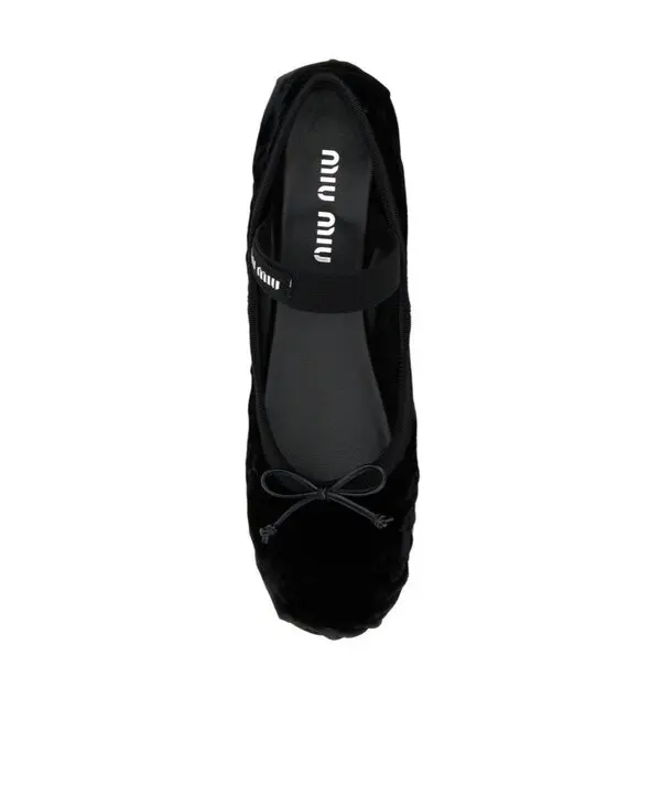 Miu Miu Velvet Ballerina Flats With Bow Detail - Black