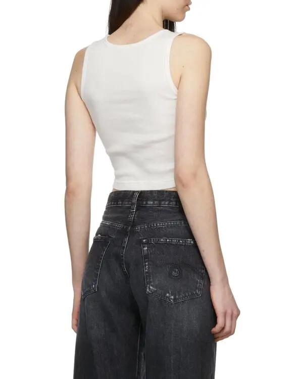 R13 Distressed Cropped Tank Top With Cut-out Details - Black