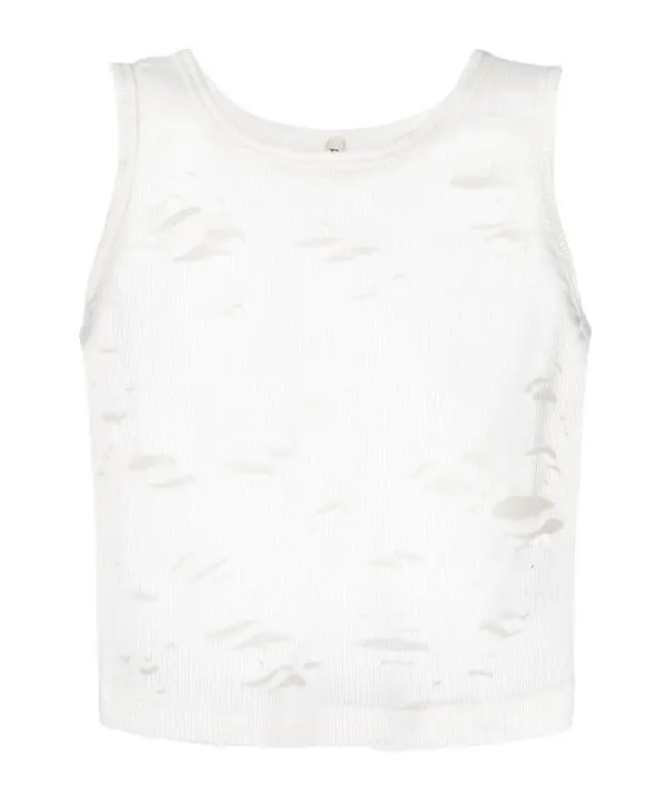 R13 Distressed Cropped Tank Top With Cut-out Details - No