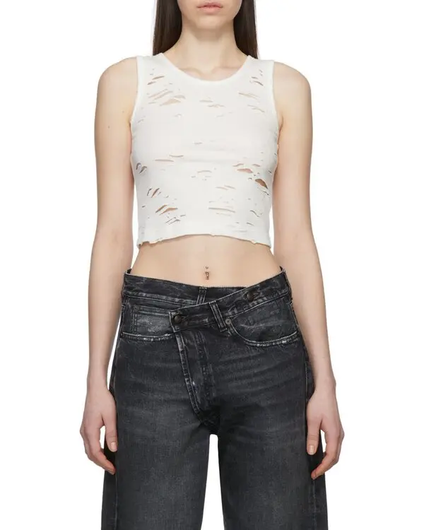 R13 Distressed Cropped Tank Top With Cut-out Details - No