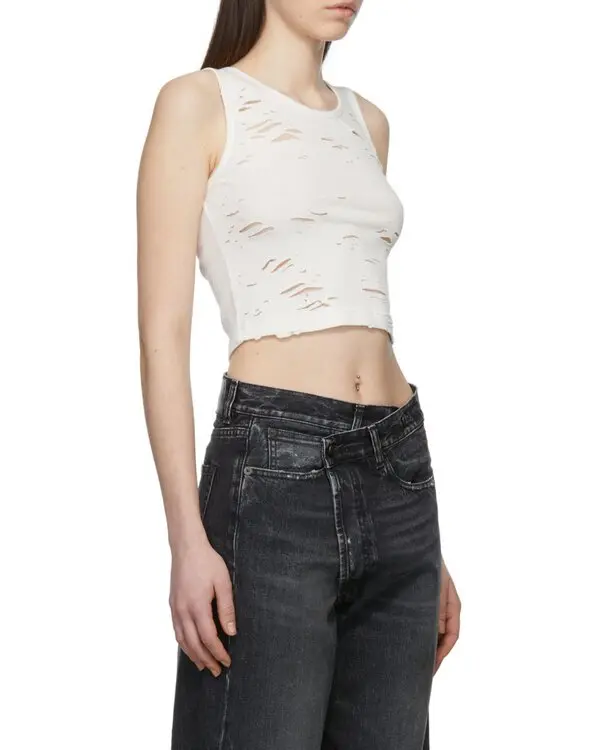R13 Distressed Cropped Tank Top With Cut-out Details - No