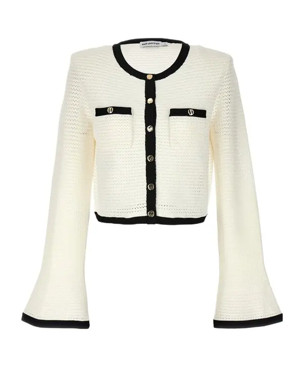 SELF-PORTRAIT Crochet Button-up Cardigan With Flared Sleeves