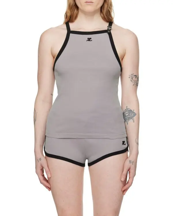 COURREGES Courrèges Contrast Trim Square Neck Tank Top - Purple
