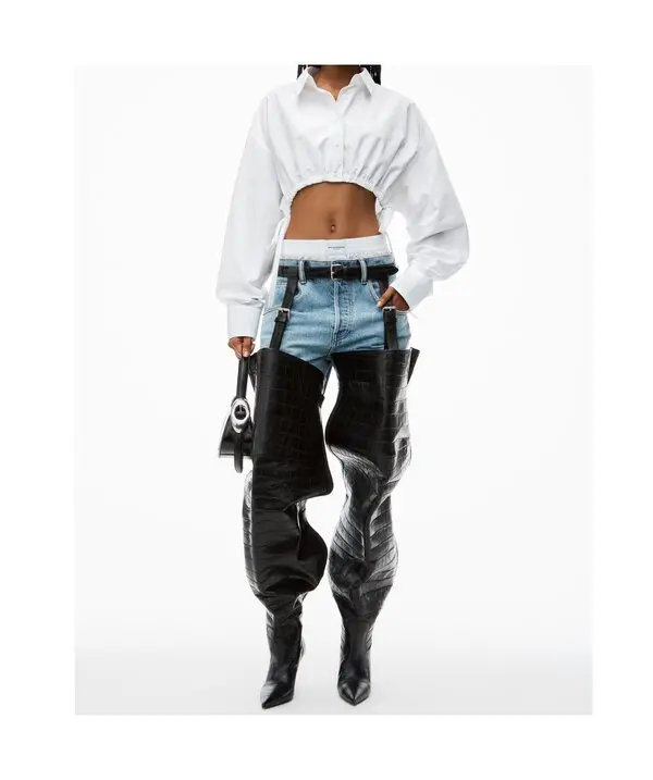 Alexander Wang Cropped Crystal Embellished Drawstring Shirt