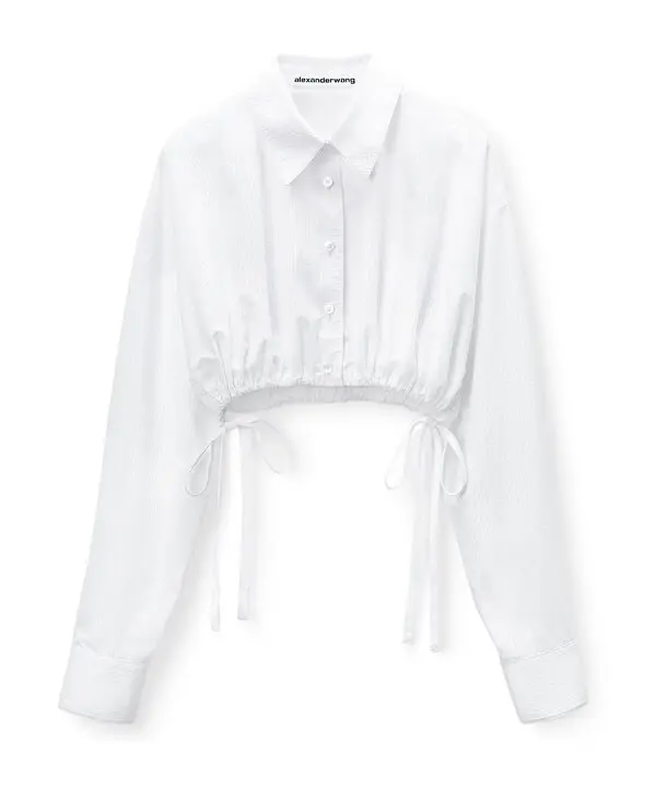 Alexander Wang Cropped Crystal Embellished Drawstring Shirt - White