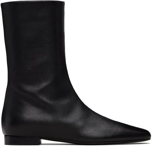 TOTEME Pointed Toe Ankle Boots With Side Zip - Black