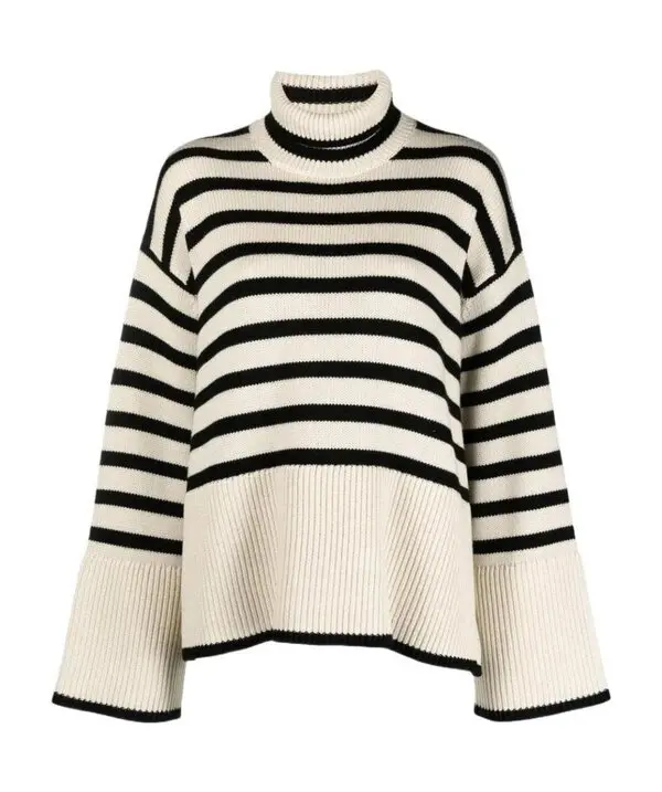 TOTEME Striped Turtleneck Knitted Sweater - Nude