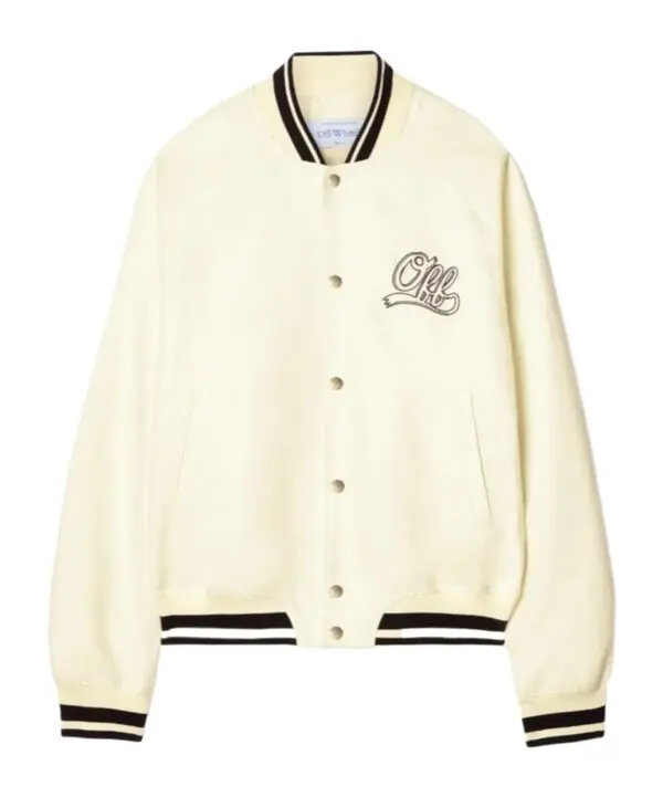 Off-White Logo Embroidered Varsity Jacket - Ivory