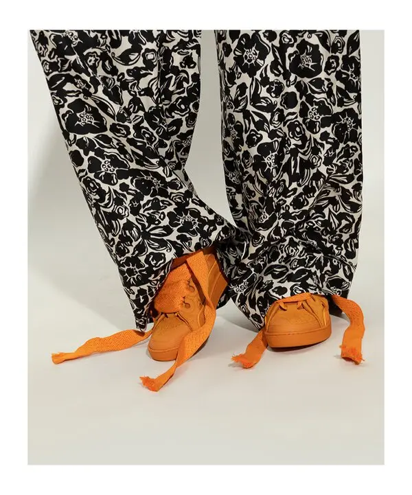 LANVIN Embossed Logo Lace-up Sneakers - Orange