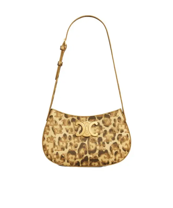 Celine Medium Tilly Bag In Triomphe Canvas With Leopard Print - Brown