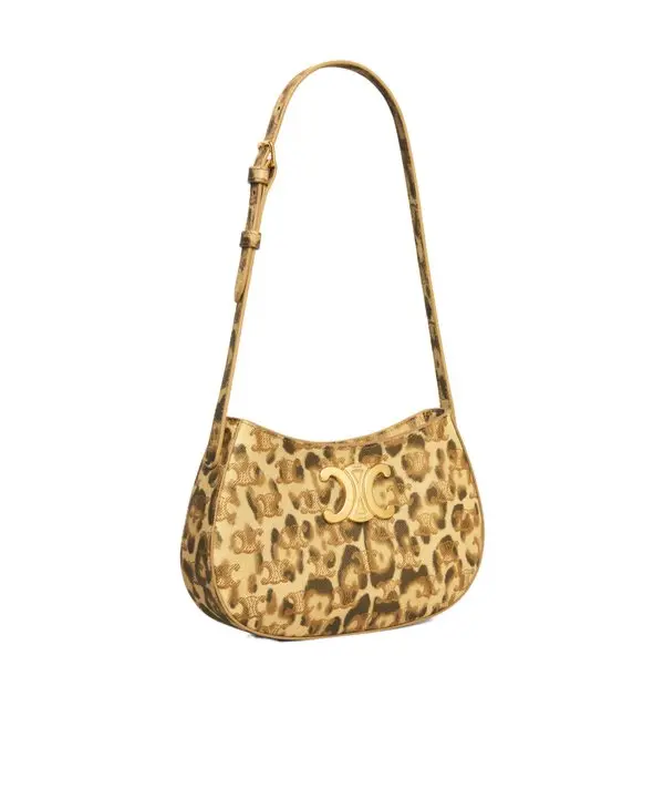 Celine Medium Tilly Bag In Triomphe Canvas With Leopard Print - Brown