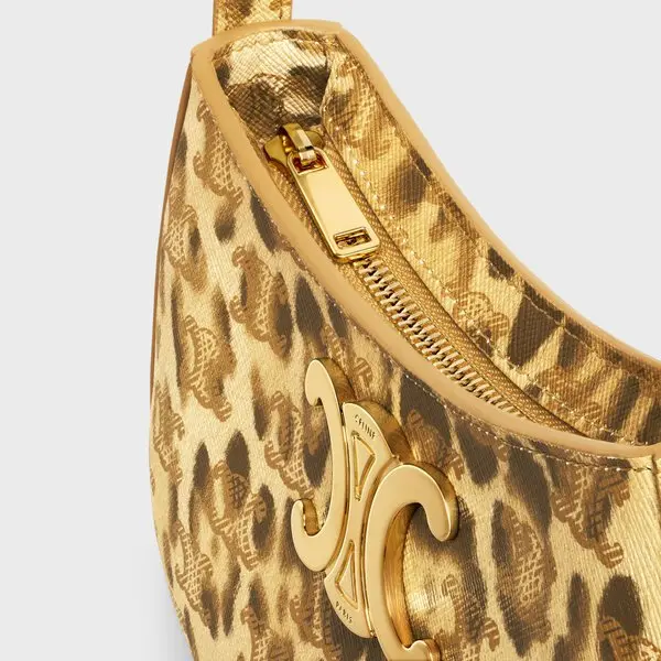 Celine Medium Tilly Bag In Triomphe Canvas With Leopard Print - Brown