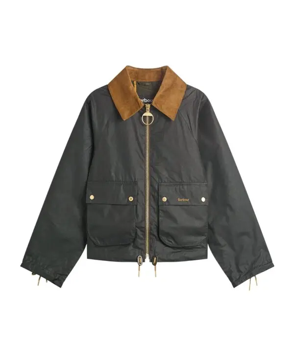 Barbour Cropped Wax Jacket With Corduroy Collar - Black