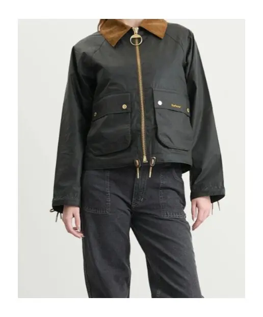 Barbour Cropped Wax Jacket With Corduroy Collar - Black