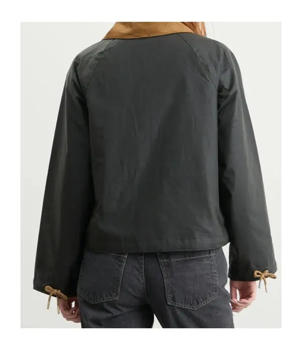 Barbour Cropped Wax Jacket With Corduroy Collar - Black