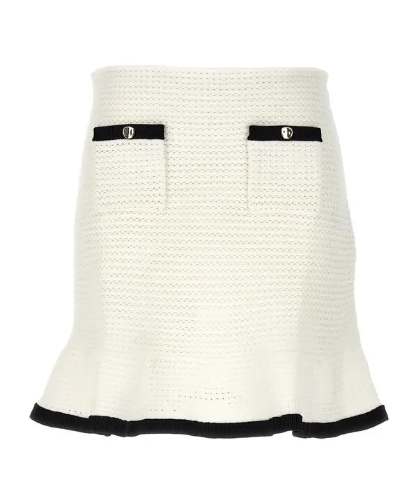 SELF-PORTRAIT Crochet Mini Skirt With Ruffled Hem - No