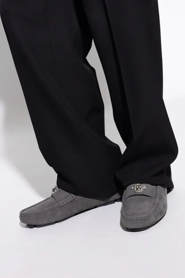 Versace La Medusa Embellished Loafers - Grey