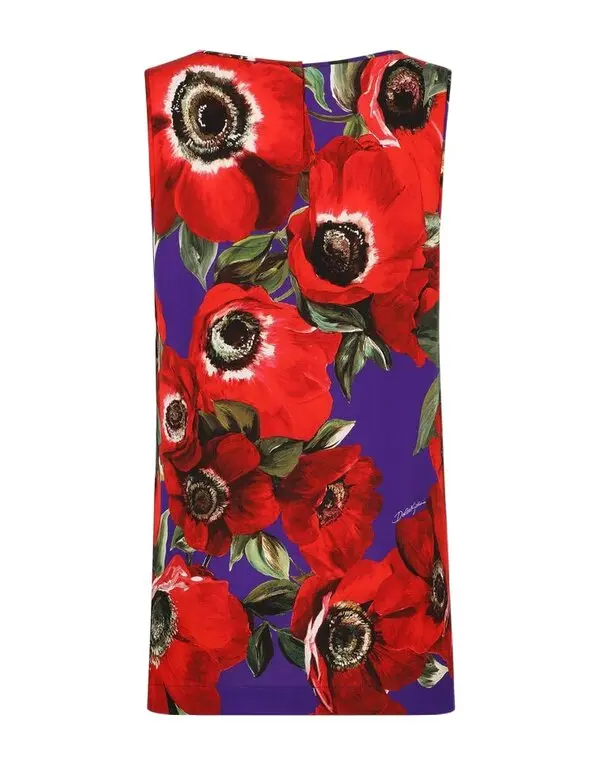 Dolce & Gabbana Sleeveless Anemone Print Charmeuse Tank - Red