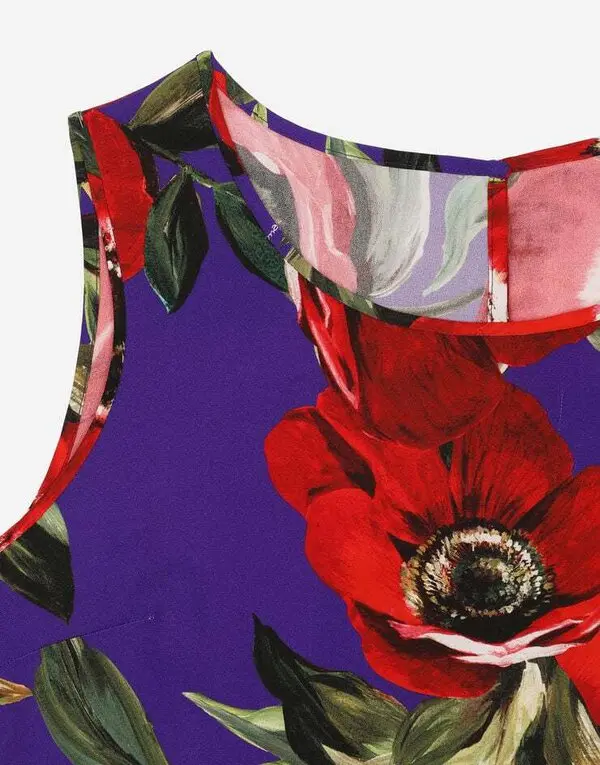 Dolce & Gabbana Sleeveless Anemone Print Charmeuse Tank - Red