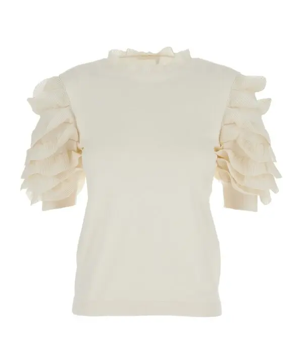 Chloé Short-sleeved Ruffled T-shirt - Nude