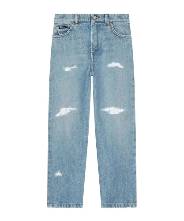Dolce & Gabbana Distressed Logo Plaque Jeans - Blue