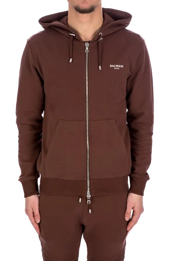 Balmain Zip Up Logo Hoodie