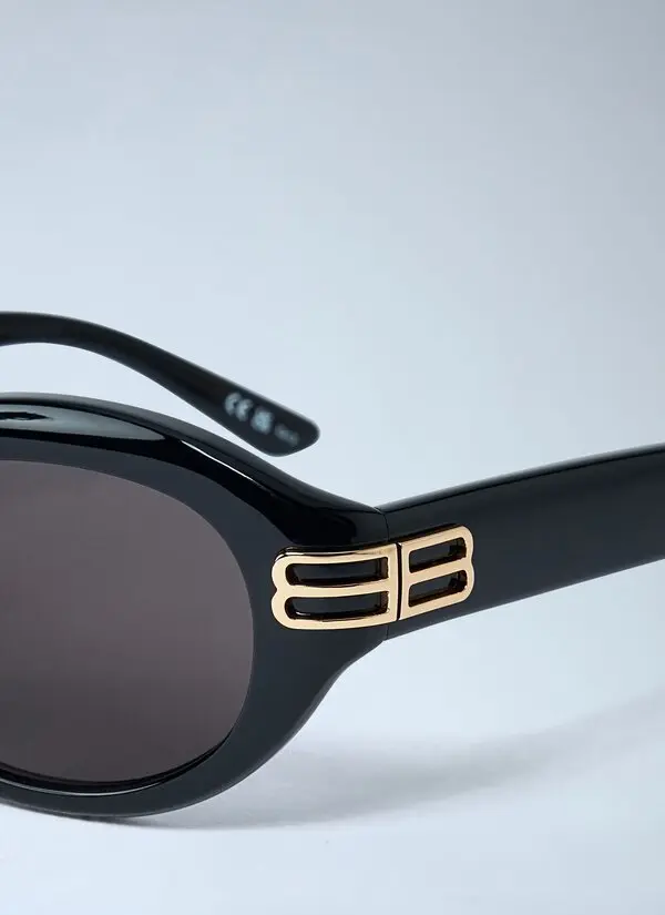 Balenciaga Oval Frame Logo Sunglasses - Black