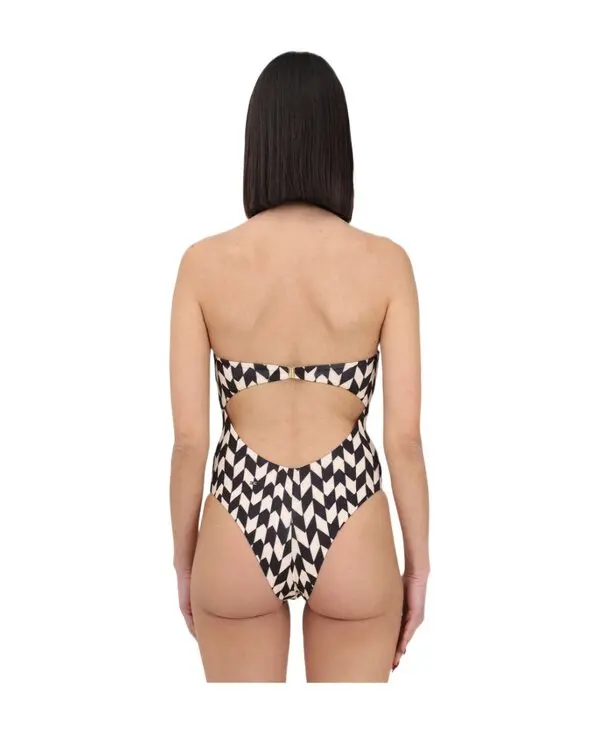 Elisabetta Franchi Geometric Print One Piece Swimsuit With Knot Detail
