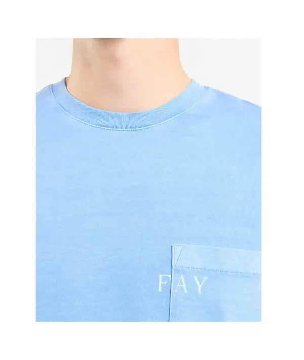 FAY Pocket Crew Neck T-shirt - Light Blue