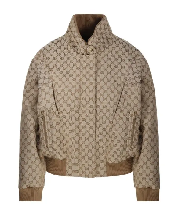 Gucci Gg Monogram Zip-up Bomber Jacket - Sand-colored