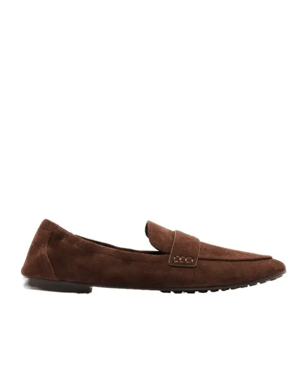 Tory Burch Suede Ballet Loafers With Gold Emblem - Brown