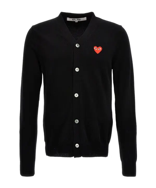 Play Comme Des Garcon Heart Logo Patch Wool Cardigan - Black