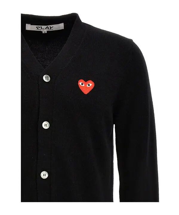 Play Comme Des Garcon Heart Logo Patch Wool Cardigan - Black