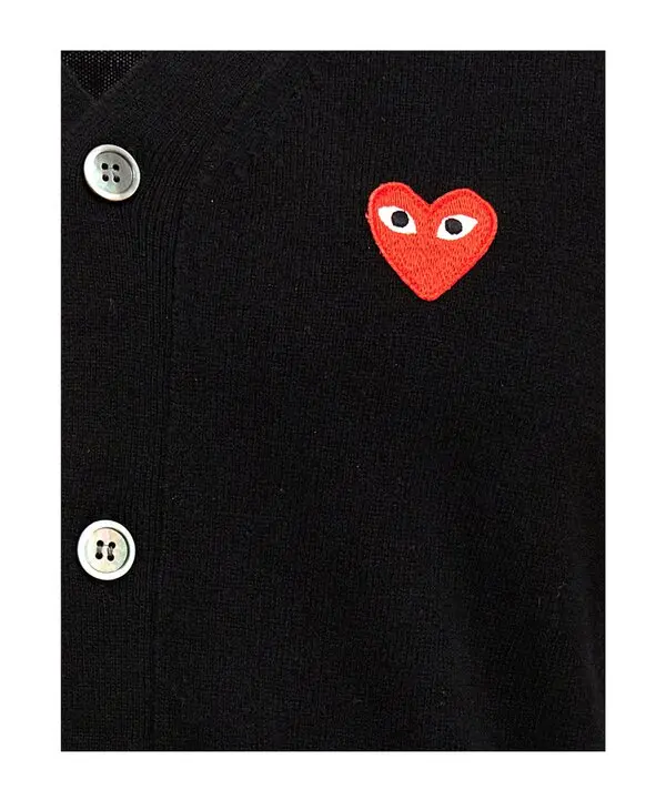 Play Comme Des Garcon Heart Logo Patch Wool Cardigan - Black