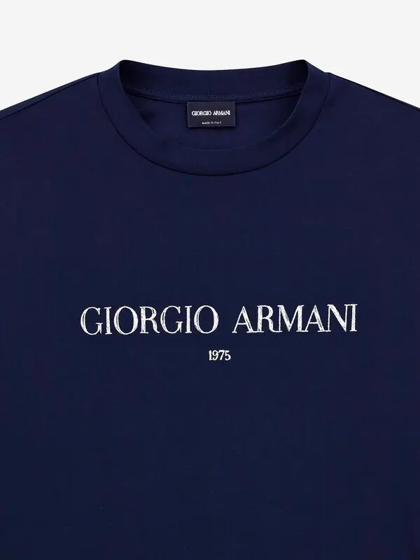 Giorgio Armani Logo Printed Crewneck T-shirt - Blue