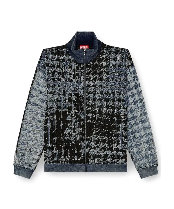 DIESEL® Devoré Houndstooth Zip-up Top - Black/blue