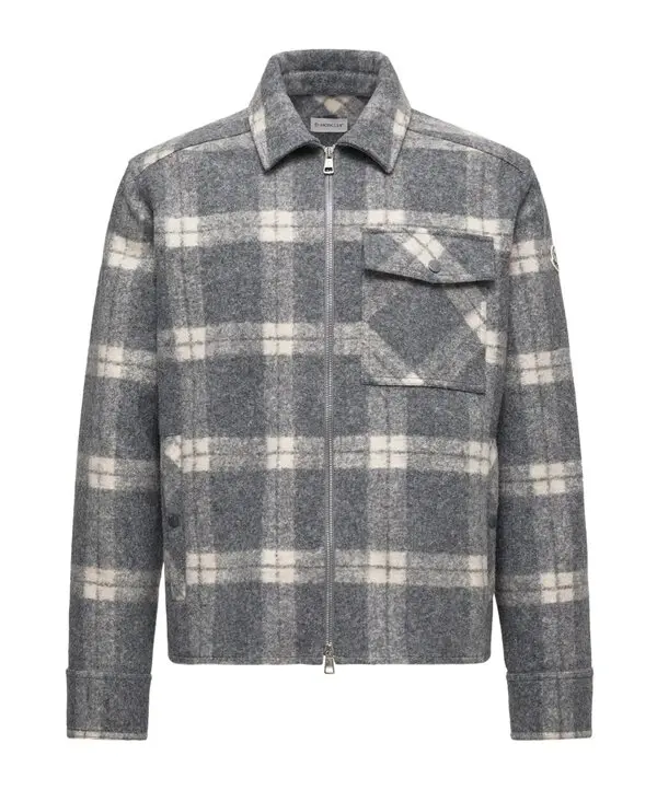 Moncler Logo Patch Zip-up Tartan Shirt